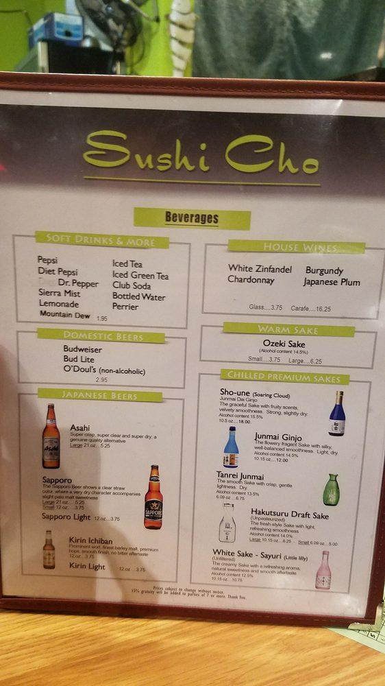 Menu at Sushi-Cho Restaurant, Tucson