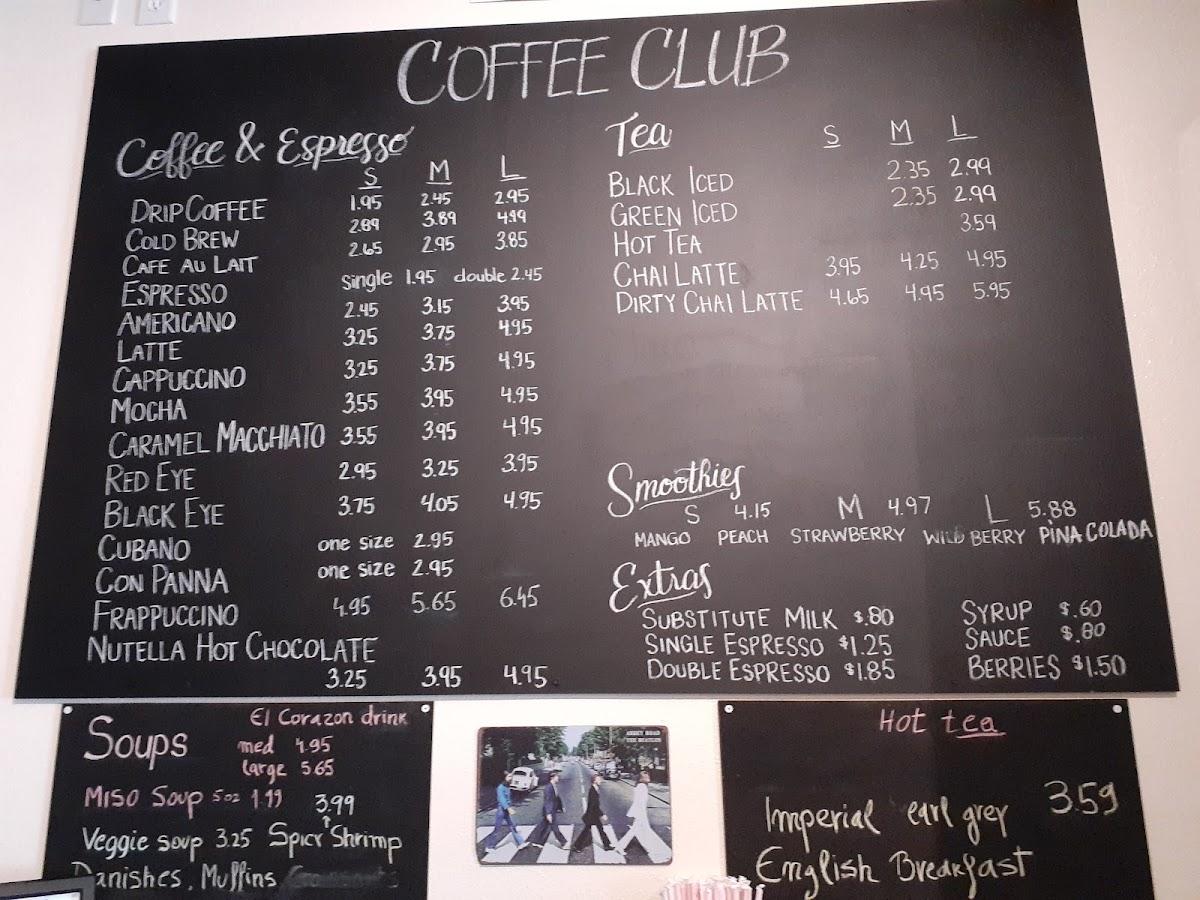 Menu at The Music Cafe, Glendale
