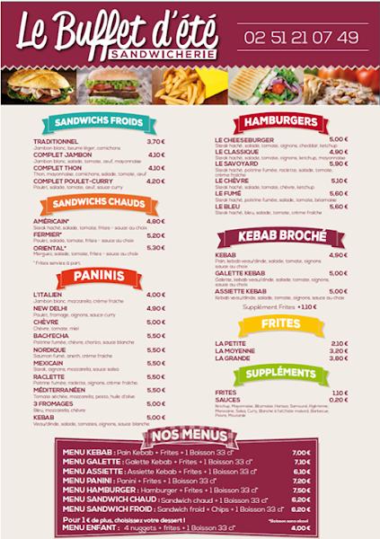 Menu at Buffet D'Eté fast food, Les Sables-d'Olonne