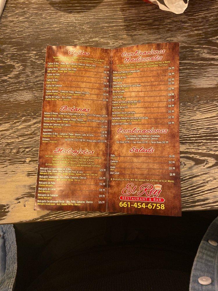 Menu at El Rey Restaurant and Bar, Delano