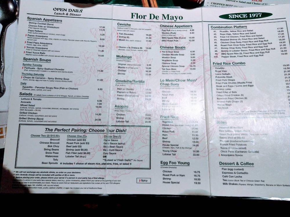 Menu at Flor de Mayo Restaurant, West New York, Broadway