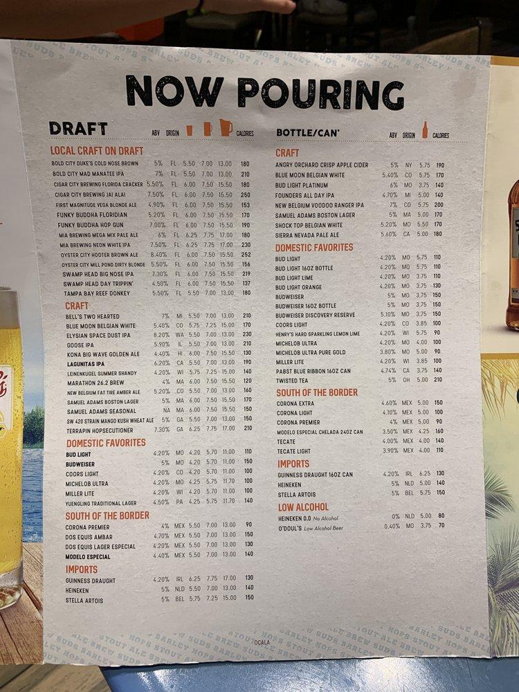 Carta del pub y bar Hooters, Ocala, SW 27th Ave