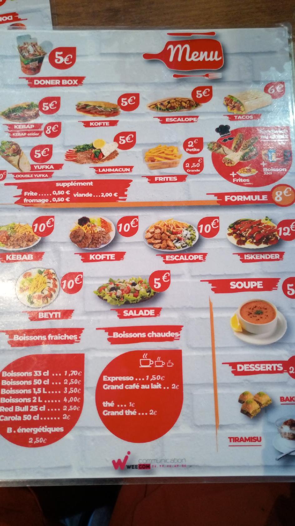 Carta del restaurante Mis Kebap obernai, Obernai