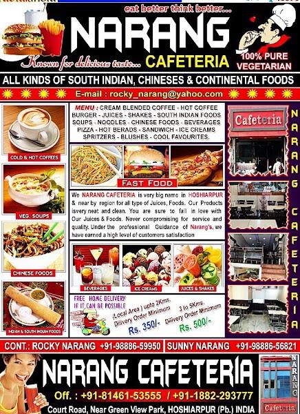 Menu at Narang Cafeteria, Hoshiarpur, Court Road