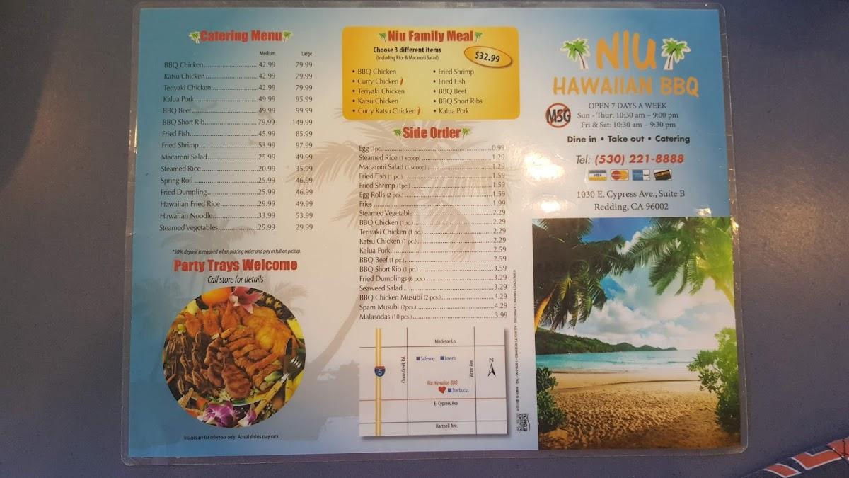 Menu at Niu Hawaiian BBQ, Redding