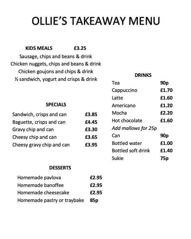 Menu at Ollie's cafe, Carrickfergus