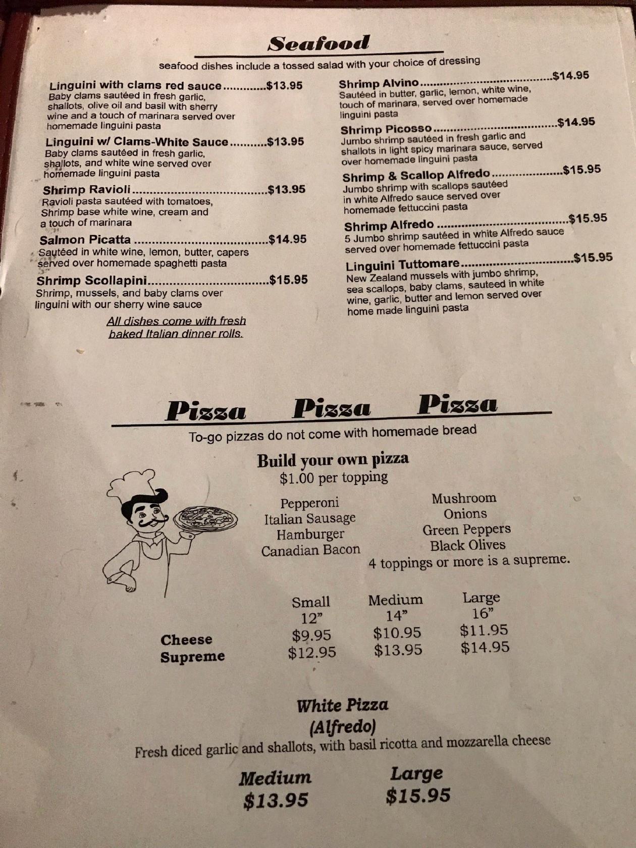 Menu at Venezia Italian Restaurant, Taylorville