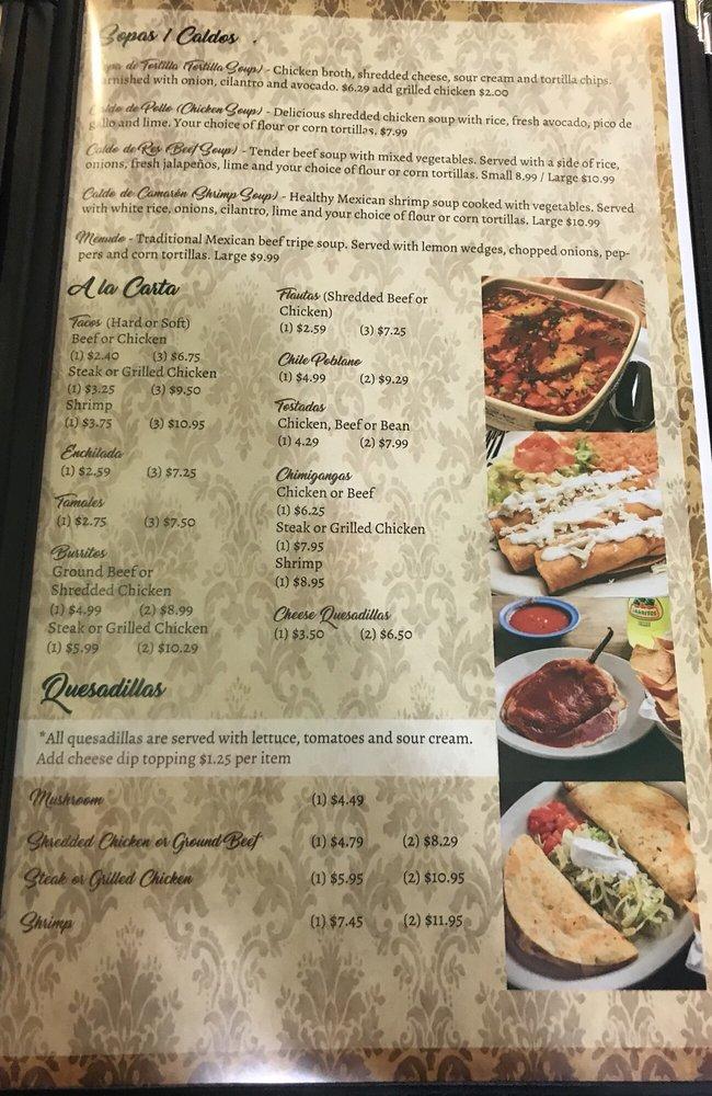 Menu at Villa Del Rey Cocina Mexicana " West Mobile on Schillinger Rd ...