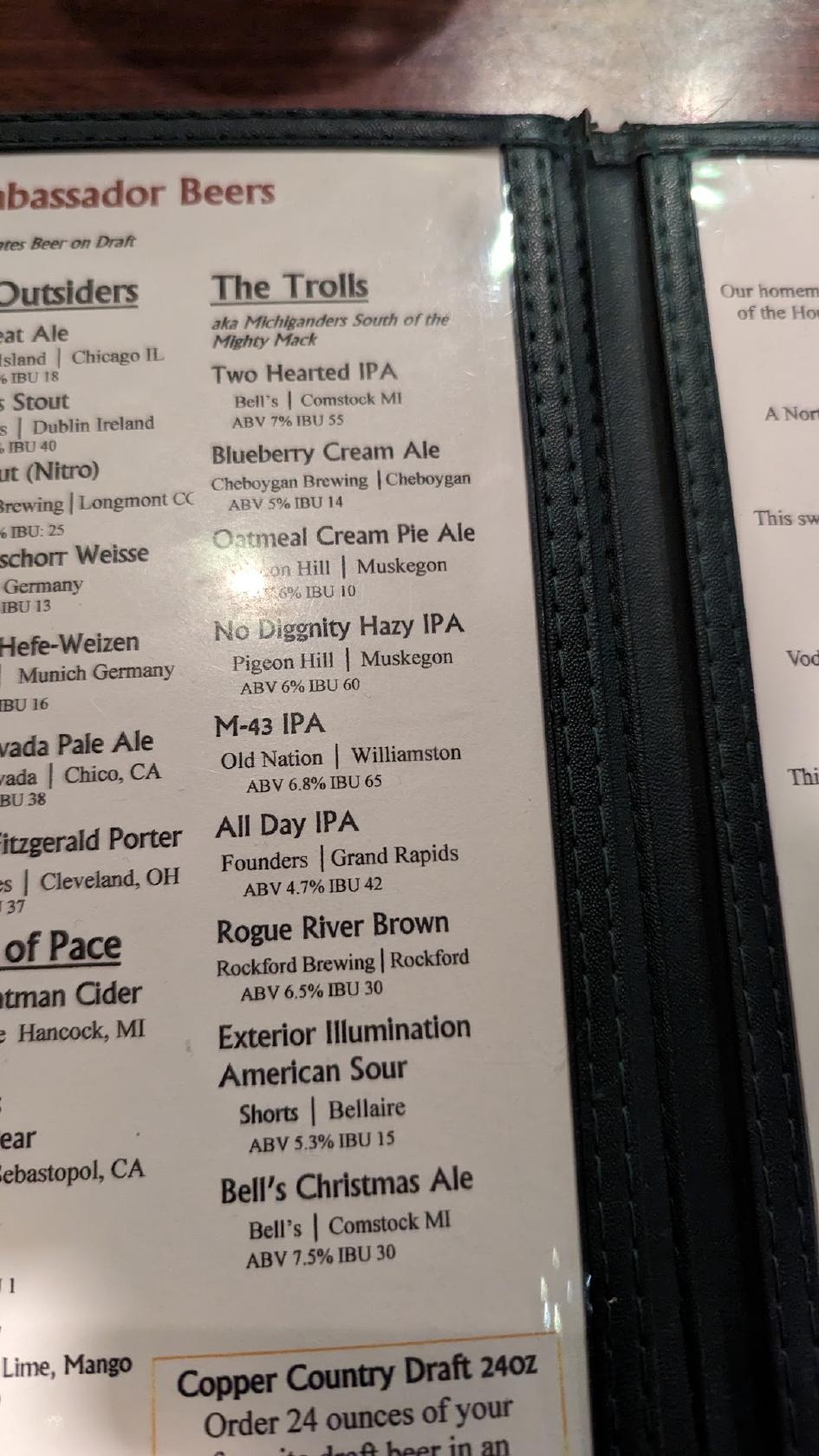 Menu at Ambassador Restaurant, Houghton
