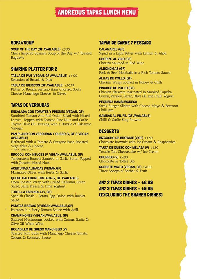 Menu at Andreou's Bistro restaurant, Arbroath