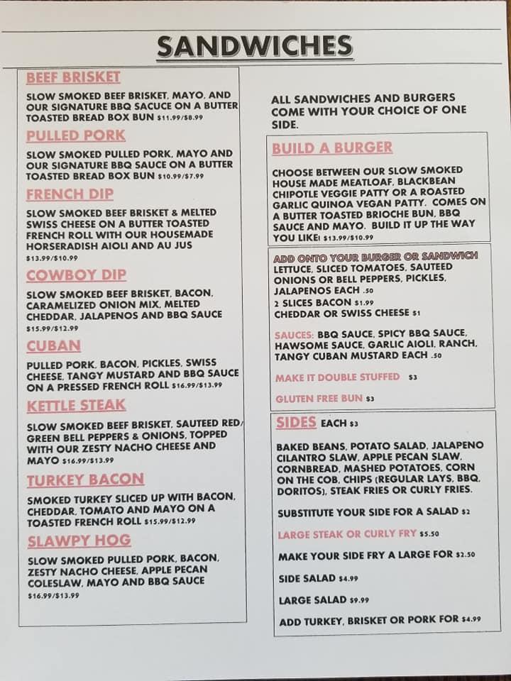 Menu at Backyard BBQ, Kettle Falls, 125 E 3rd Ave