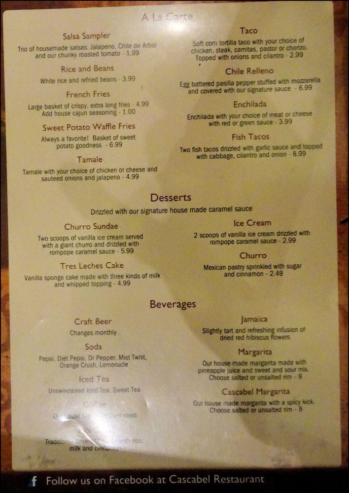 Menu at Cascabel Restaurant, Angels Camp