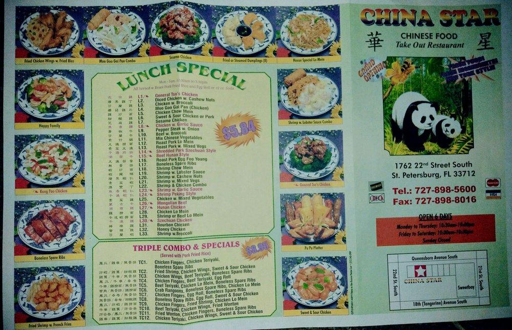 Menu at China Star restaurant, Saint Petersburg, 22nd St S