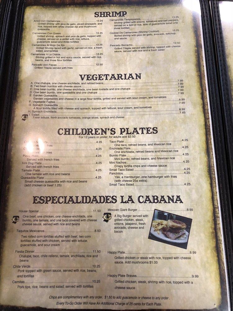 Menu at La Cabana Mexican Restaurant, Jena, 1942 E Oak St