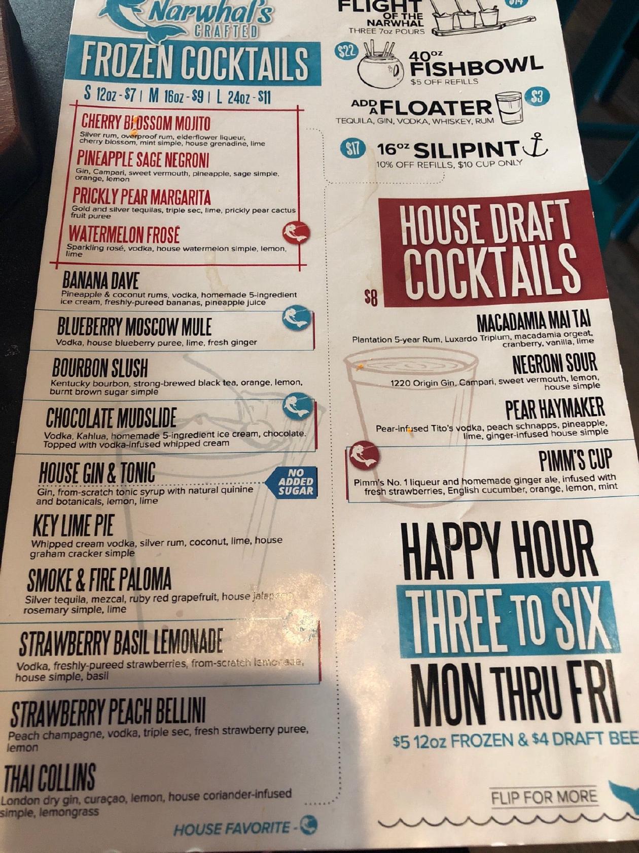Menu at Narwhal's Crafted pub & bar, St. Louis