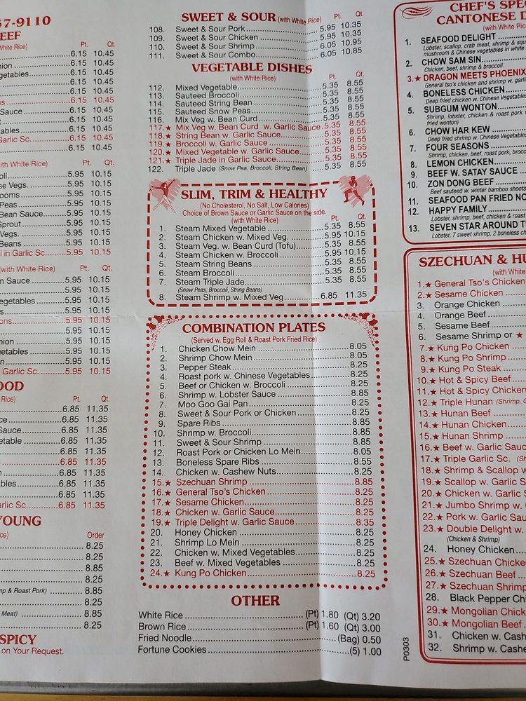 Menu at Peking Wok restaurant, Kane