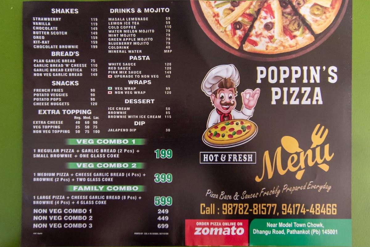 Menu at Poppin's Pizza, Pathankot