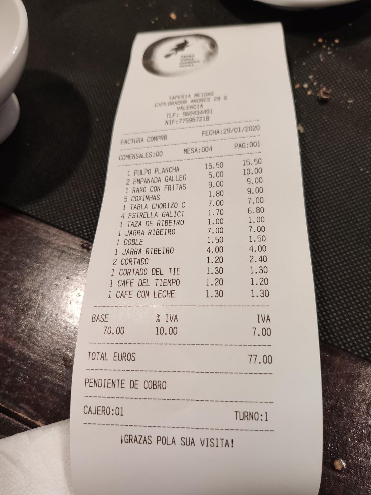 Carta del restaurante Tapería MEIGAS, Valencia