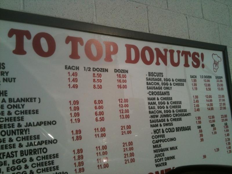Menu at Top Donuts desserts, Copperas Cove, E Hwy 190