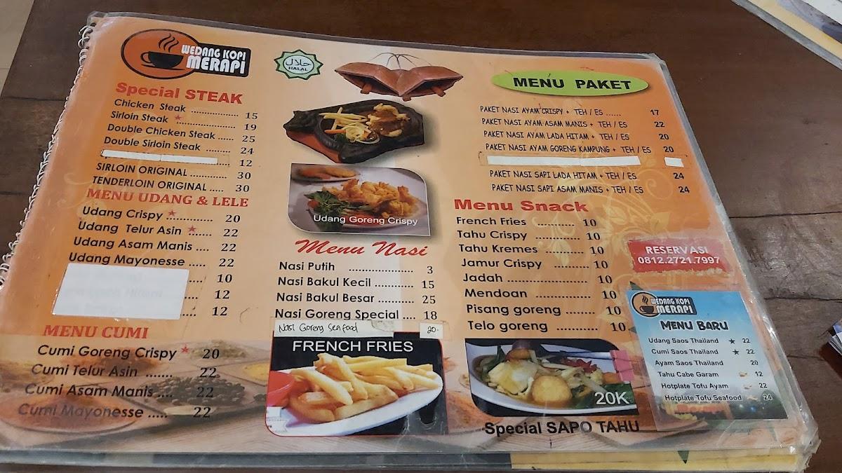 Menu at Wedang Kopi Merapi restaurant, Klaten