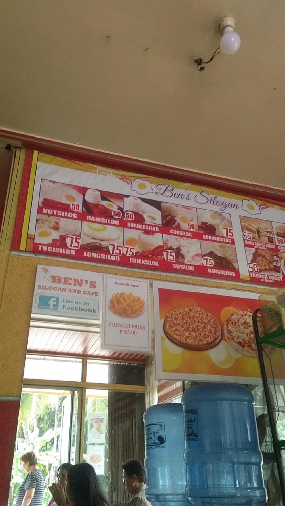 Menu at Ben's Silogan & Café restaurant, Loay