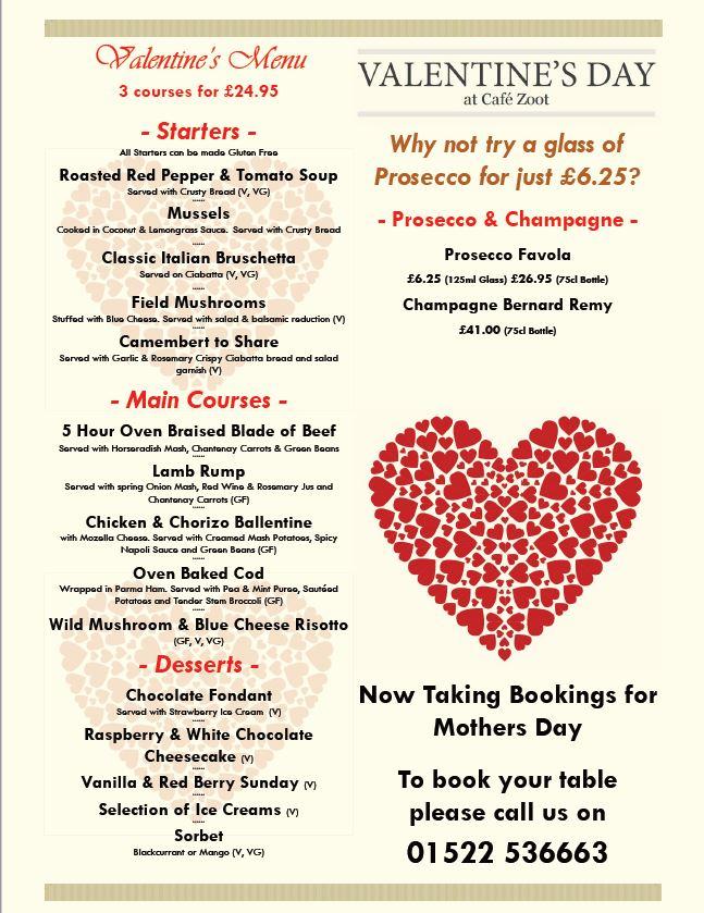 Menu at Cafe Zoot, Lincoln