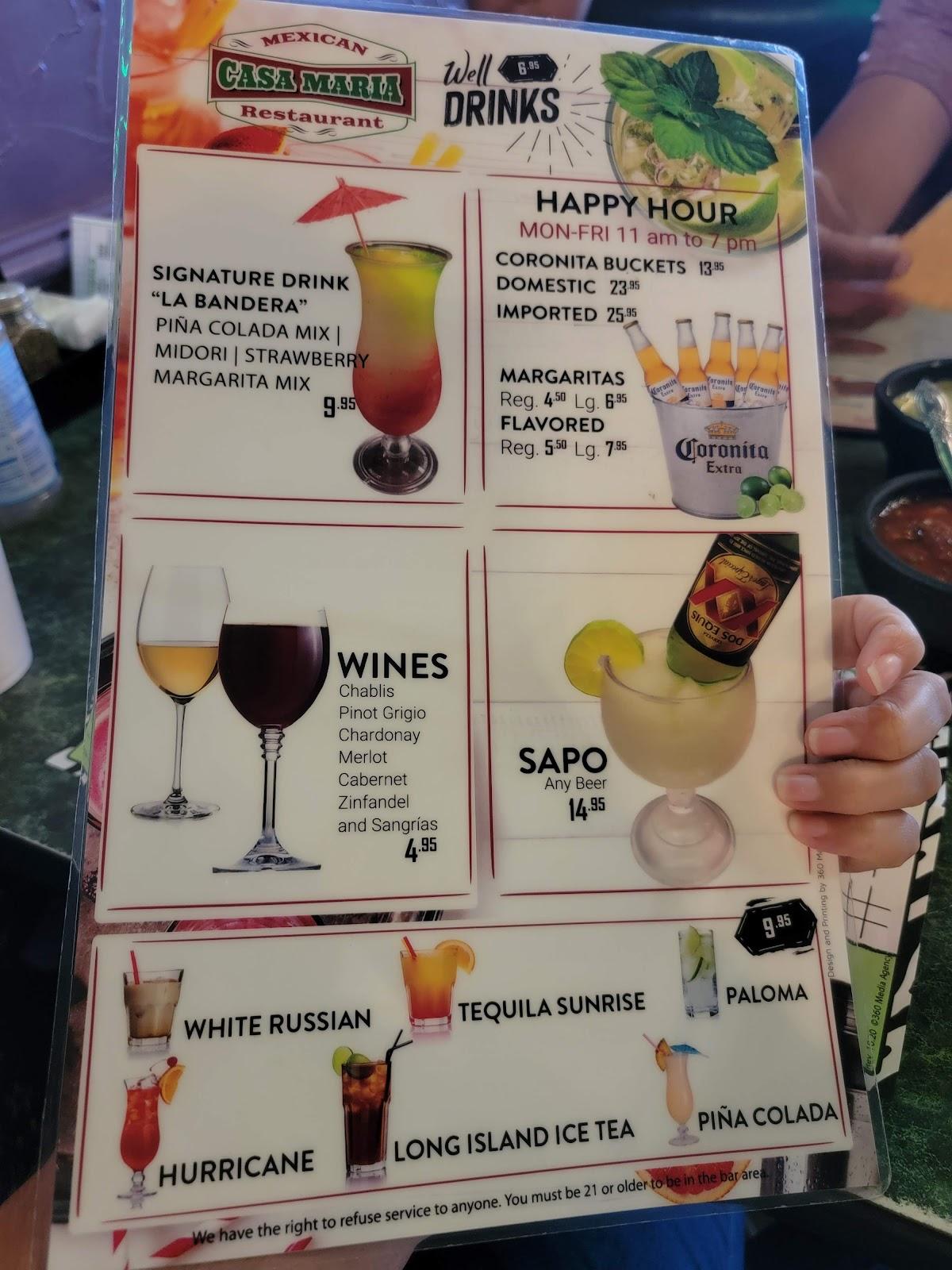 Menu at Casa Maria restaurant, Houston