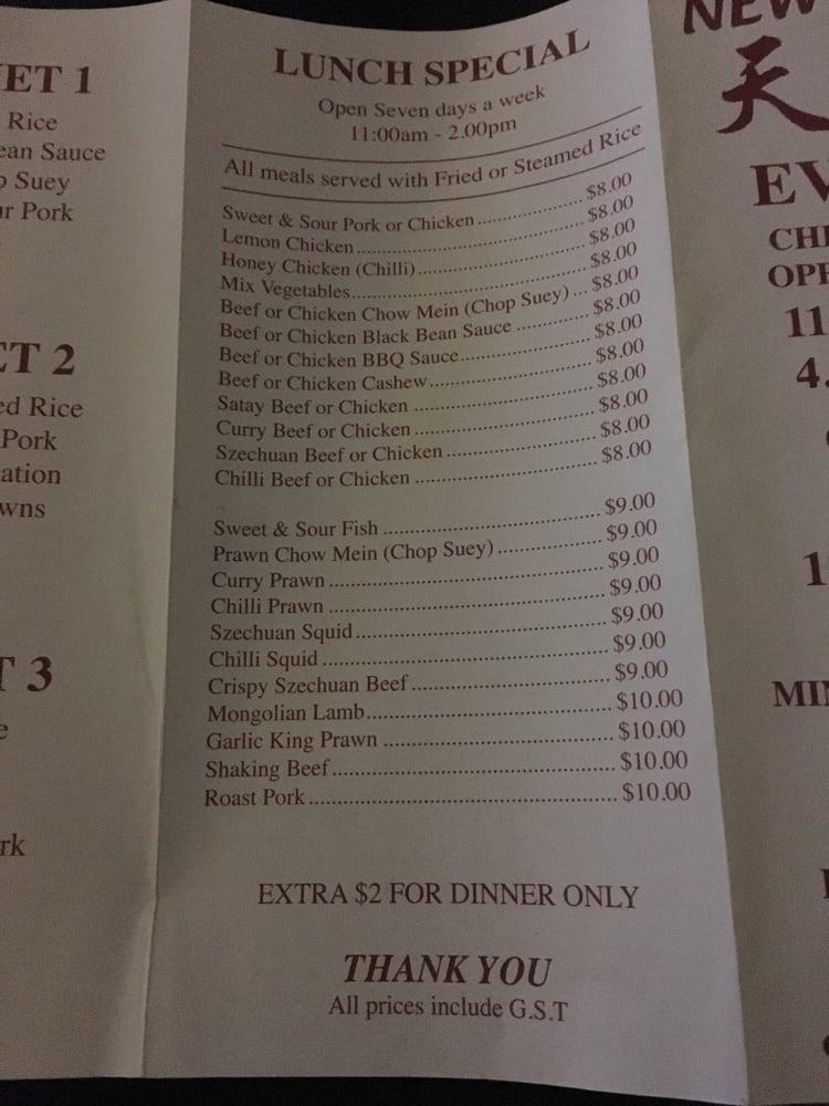 Menu at Everyday Chinese restaurant, Bunbury