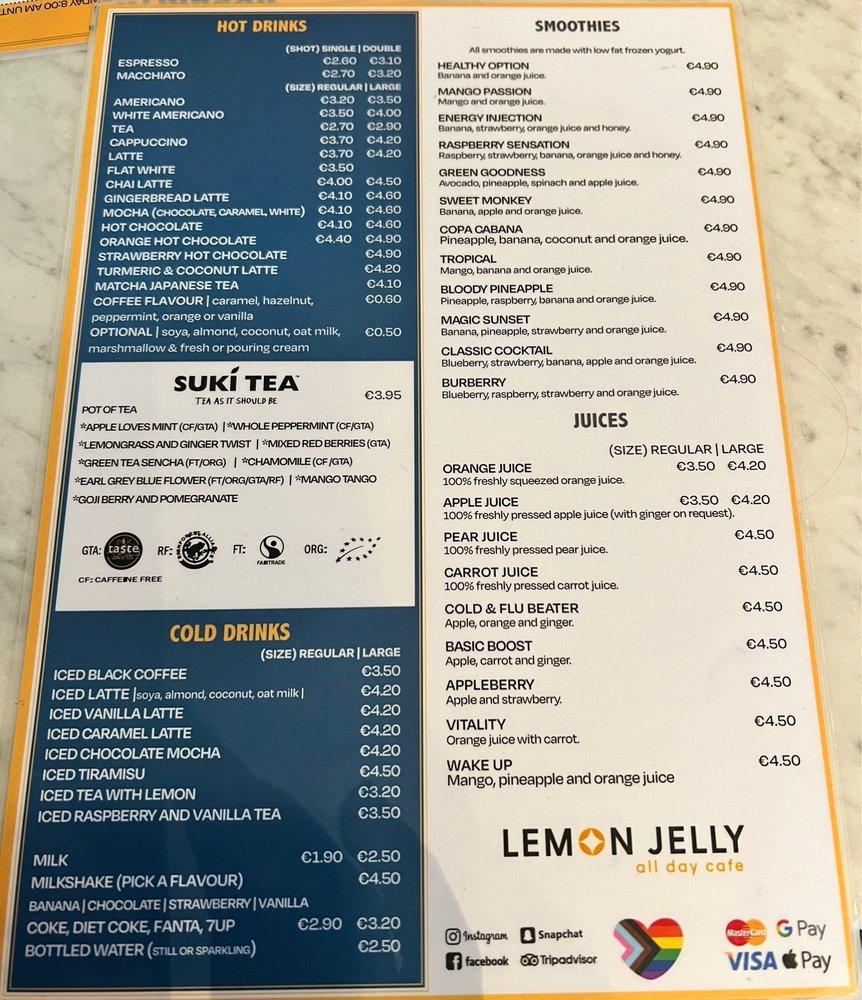 Menu at Lemon Jelly Cafe, Dublin