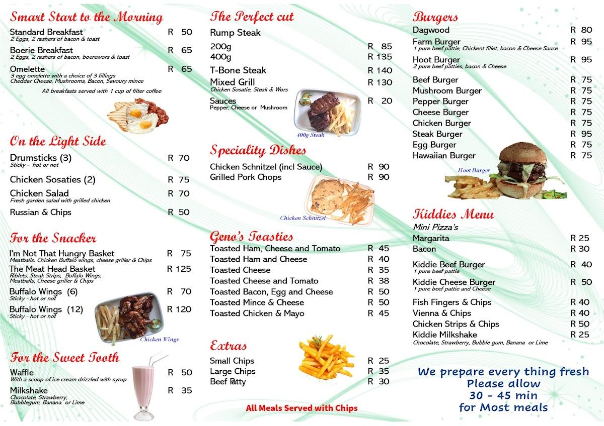 Menu at Manya Guest Lodge & Gene-o's Pub & Grill, Ladybrand