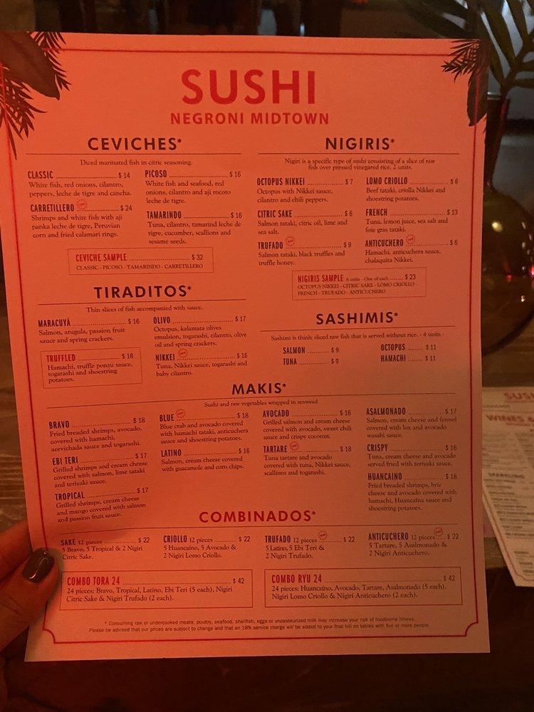 Menu at Negroni Bistro & Sushi Bar, Miami