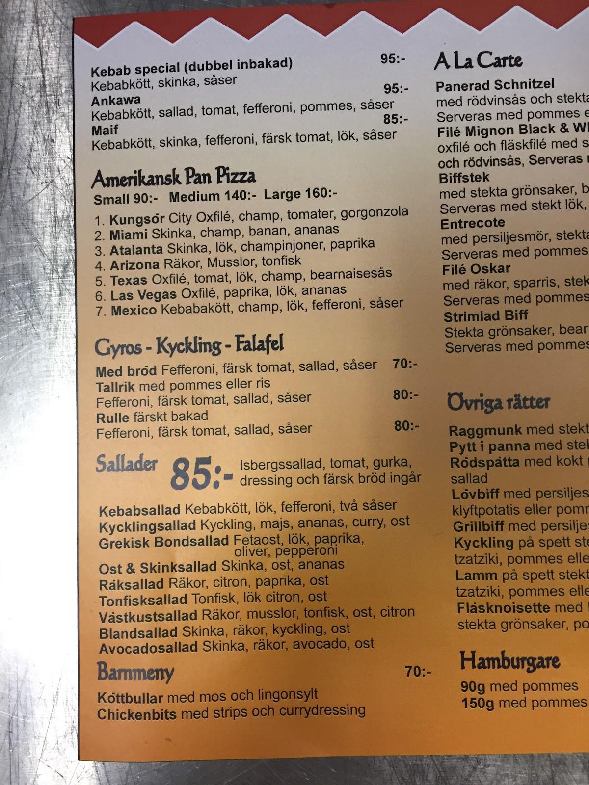 Menu at Restaurang Phoenix restaurant, Kungsör