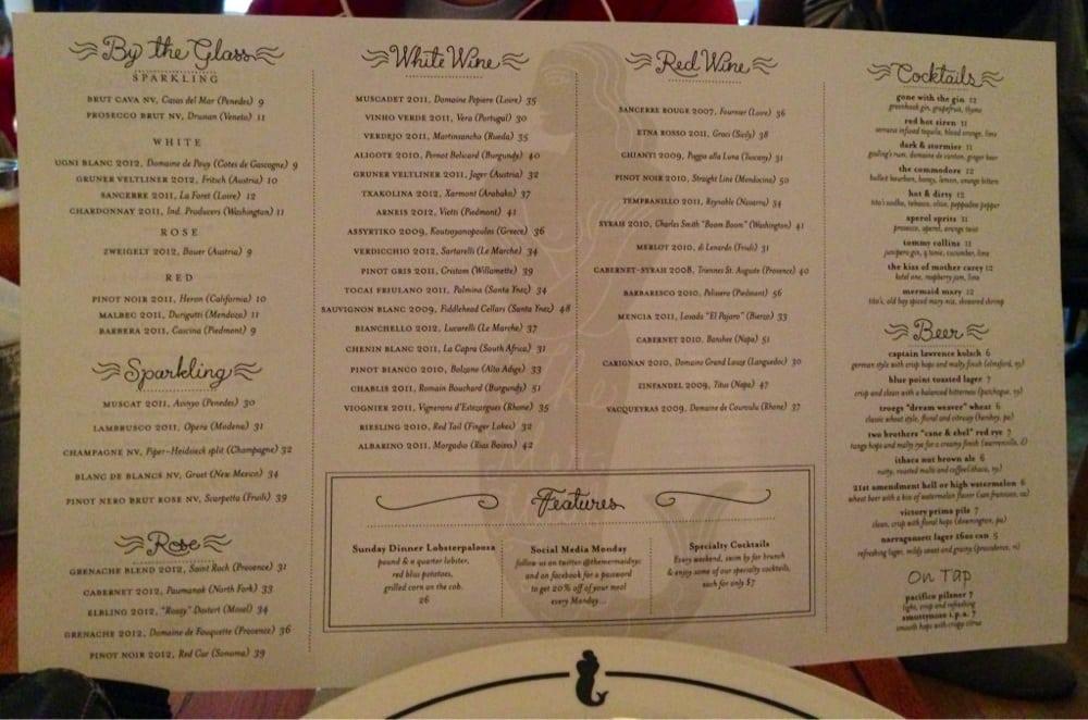 Menu at The Mermaid Inn restaurant, West New York, 570 Amsterdam Ave