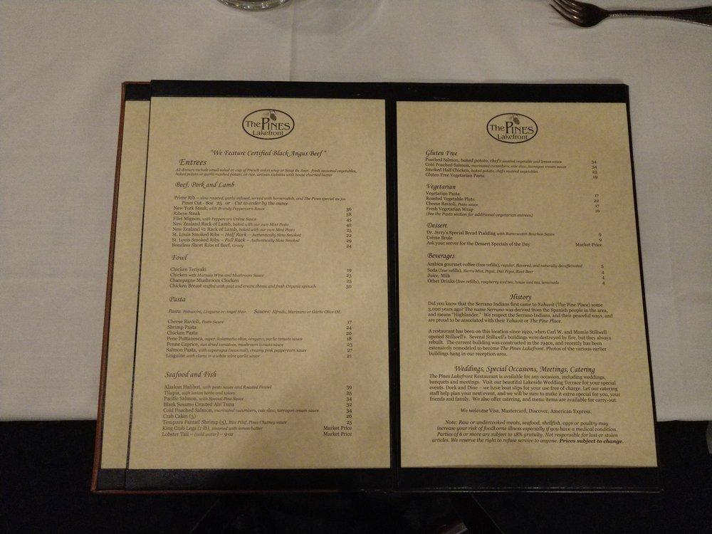 Menu at The Pines Lakefront pub & bar, Big Bear Lake