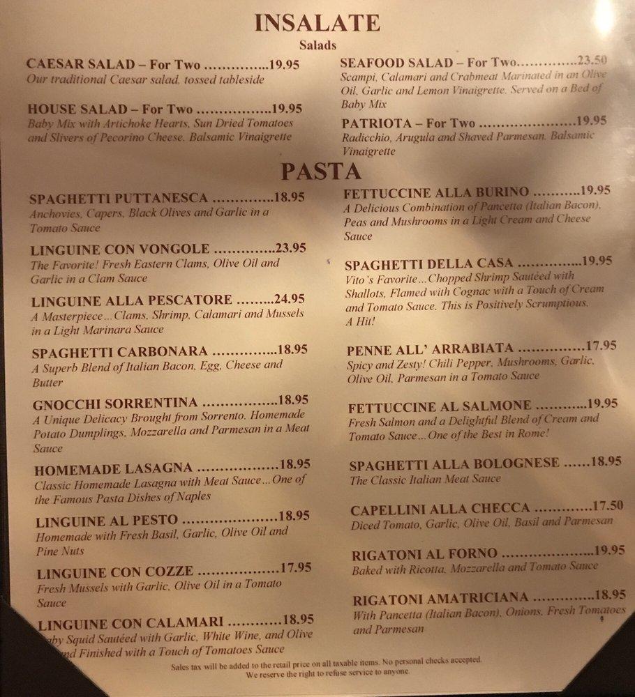 Menu at Vito Restaurant, Santa Monica