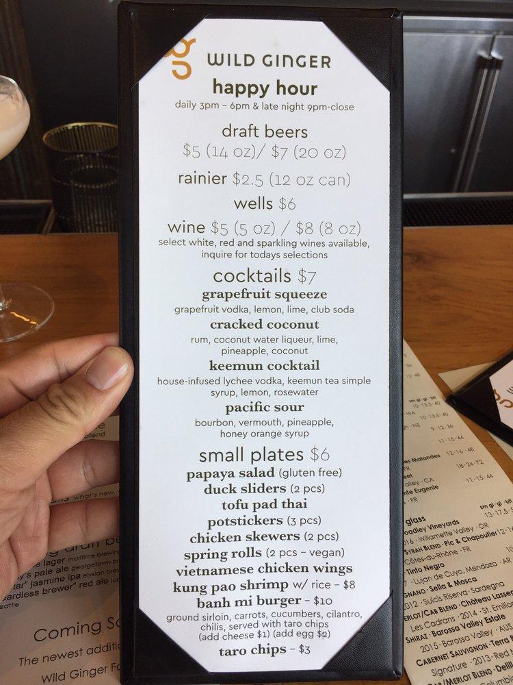 Menu at Wild Ginger Bellevue pub & bar, Bellevue, 508 Bellevue Way NE