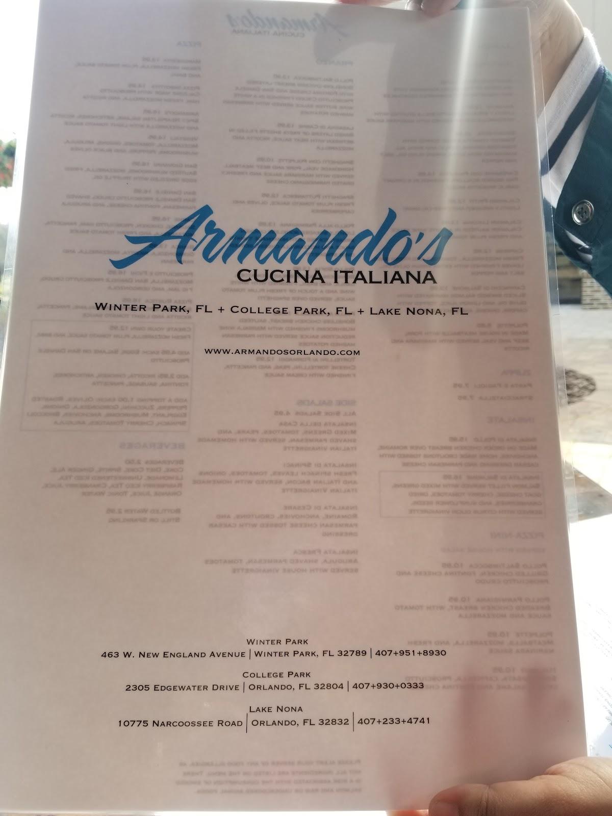 Menu at Armando’s - Lake Nona pub & bar, Orlando, Narcoossee Rd