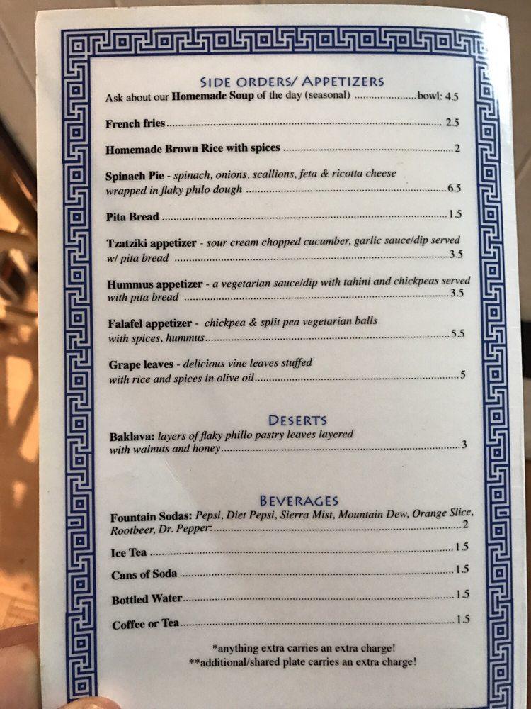 Menu at Athenian Gardens restaurant, Beaufort
