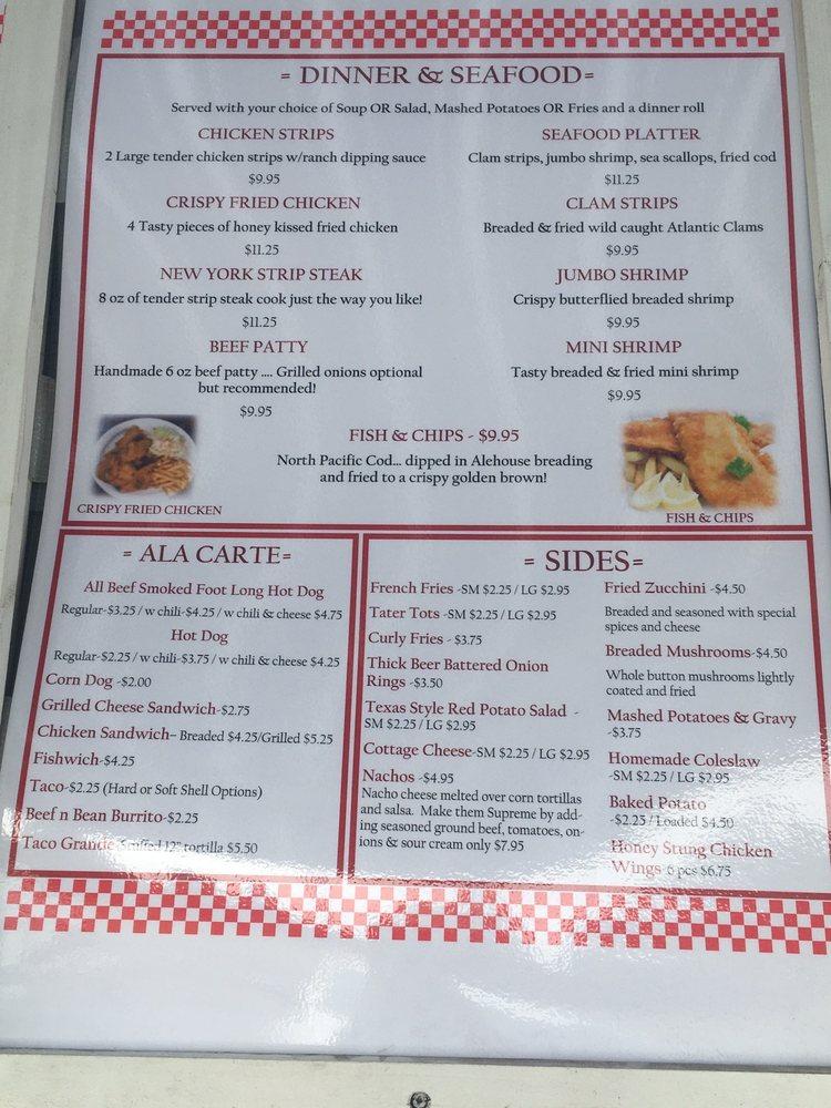 Menu at Burger Hut cafe, Hubbard