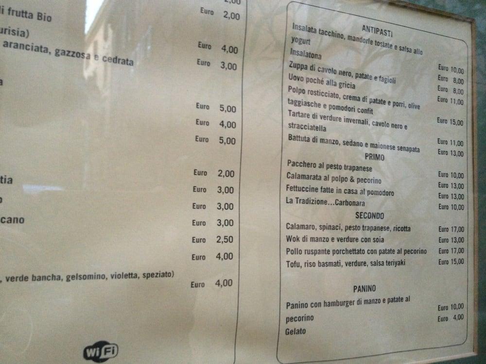 Menu at Coromandel restaurant, Rome