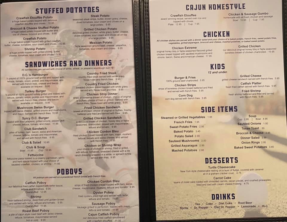 Menu at D C's Sports Bar & Steakhouse, Eunice