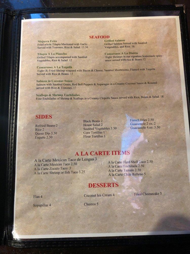 Menu at El Zocalo Mexican Restaurant - Sanford, Sanford