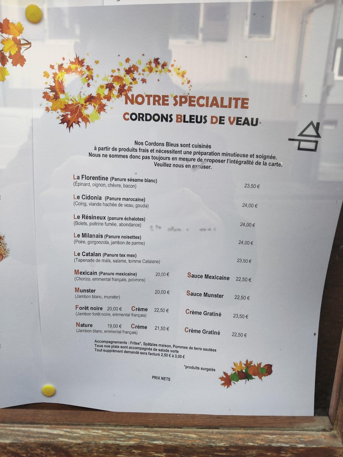 Menu au Les Cordons Bleus restaurant, Lobsann