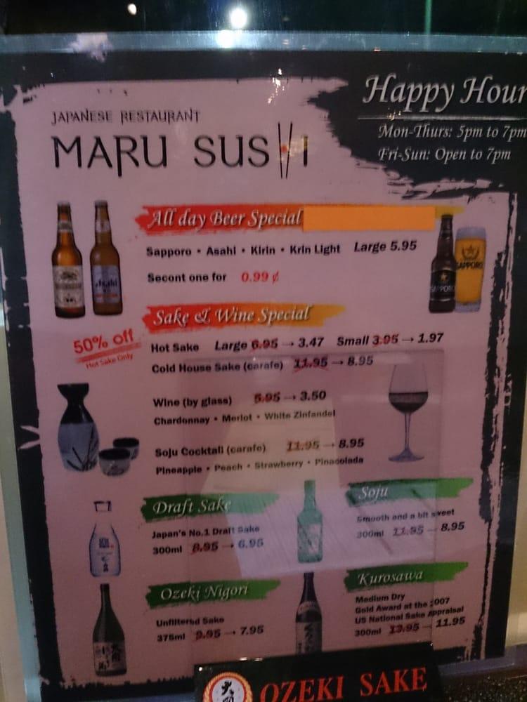 Menu at Maru Sushi restaurant, Westminster, Goldenwest St