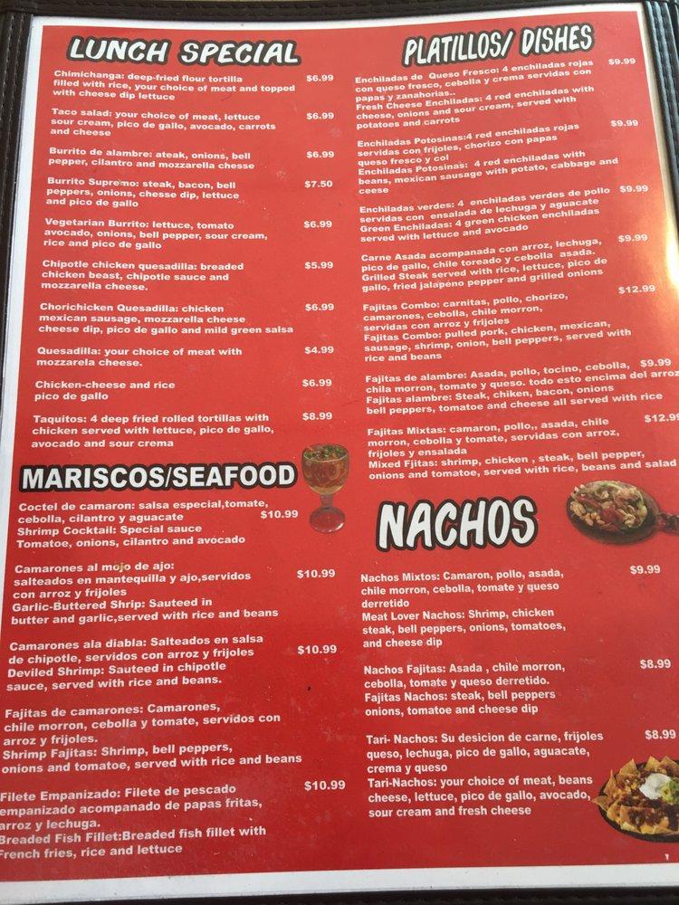 Menu at Mi Mexico Restaurant, Memphis, E Shelby Dr