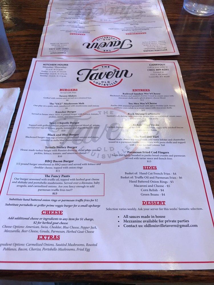Menu at Old Louisville Tavern pub & bar, Louisville