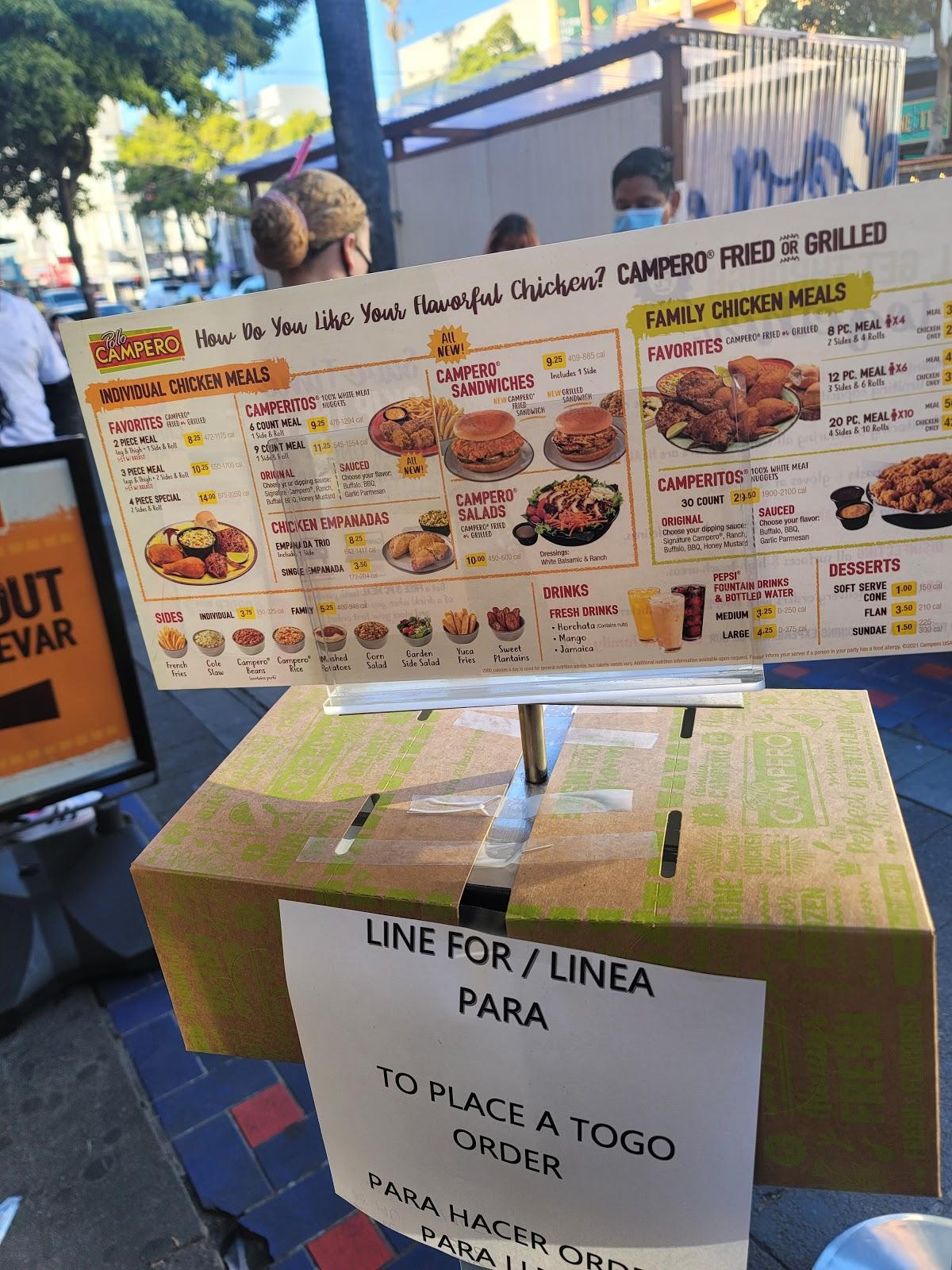 Menu at Pollo Campero restaurant, San Francisco, Mission St