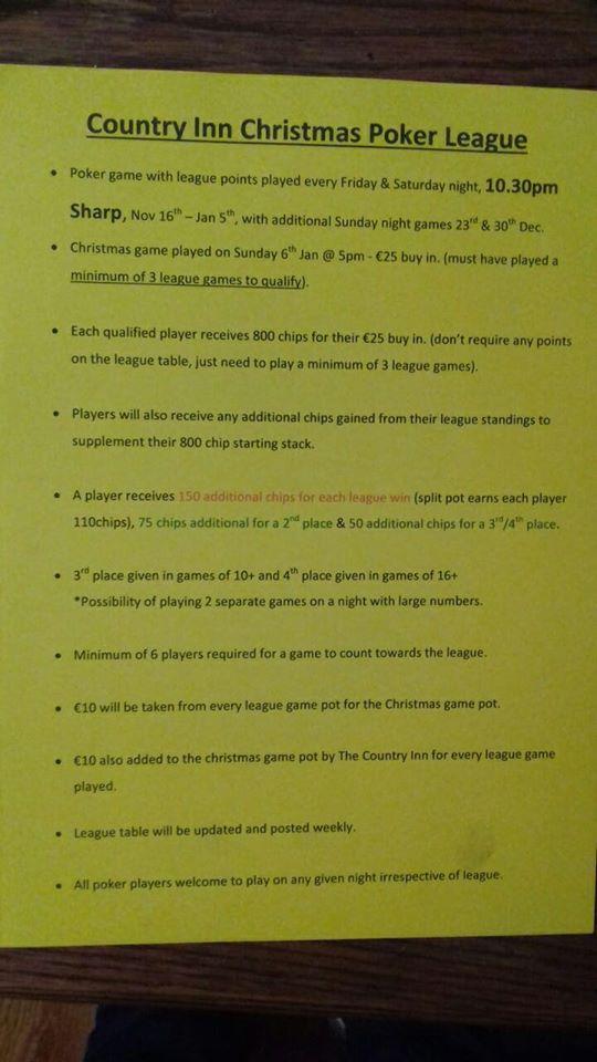 Menu at The Country Inn restaurant, Ireland, Inchicore