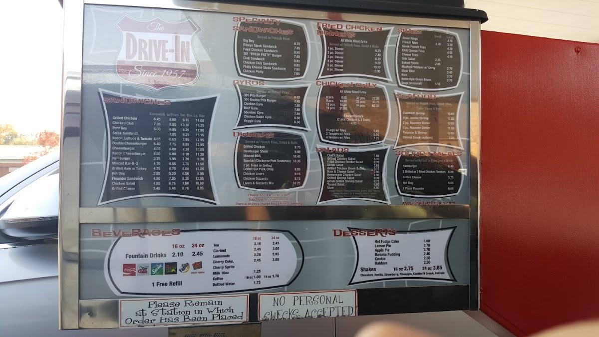 Menu at The Drive In restaurant, Florence