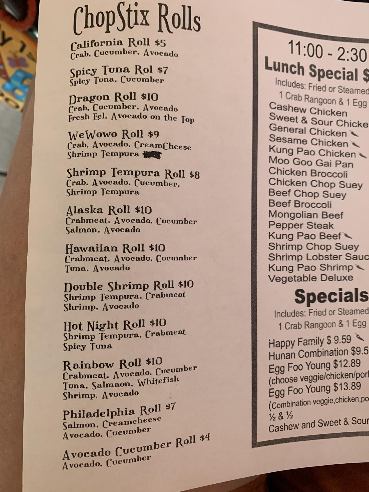 Menu at Chopstix restaurant, Branson West, MO-13